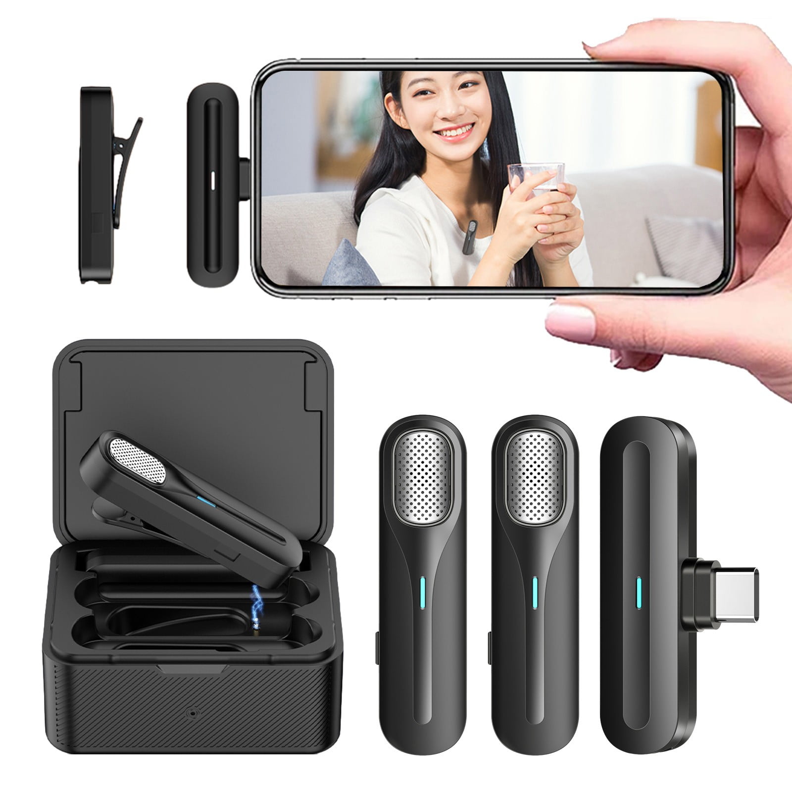 Speaker Noise Reduction Wireless Lavalier Microphone with Charger Box ...