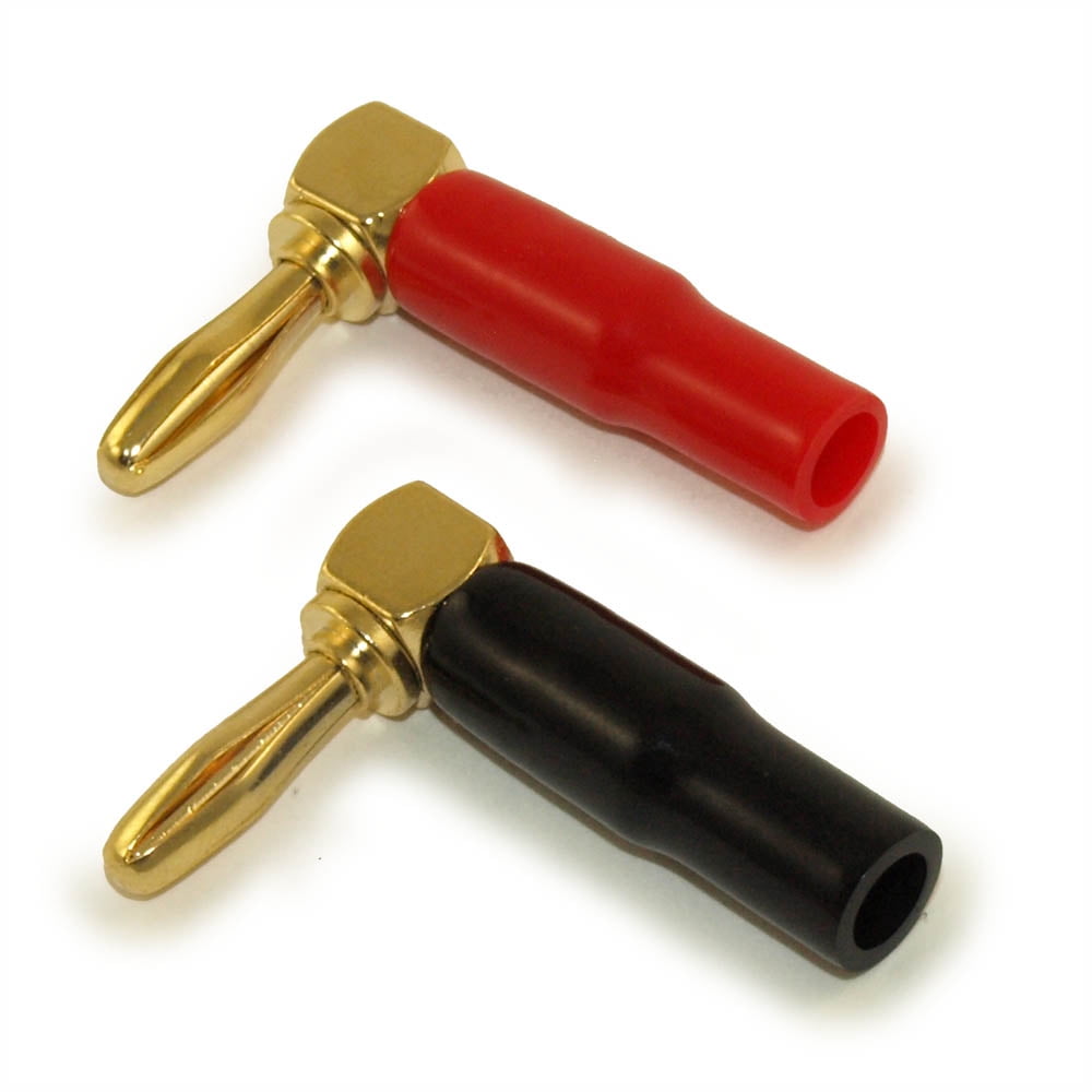Speaker Wire - ANGLE Banana Plugs (Pair) Black/Red over Gold (Screw ...