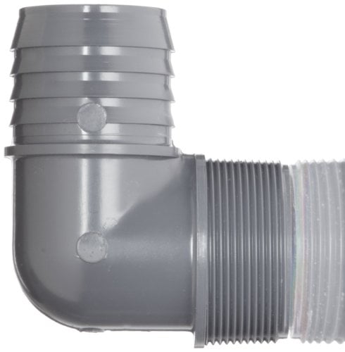 Spears 1413 Series PVC Tube Fitting, 90 Degree Elbow, Schedule 40, Gray, 1-1/2" Barbed x NPT ...