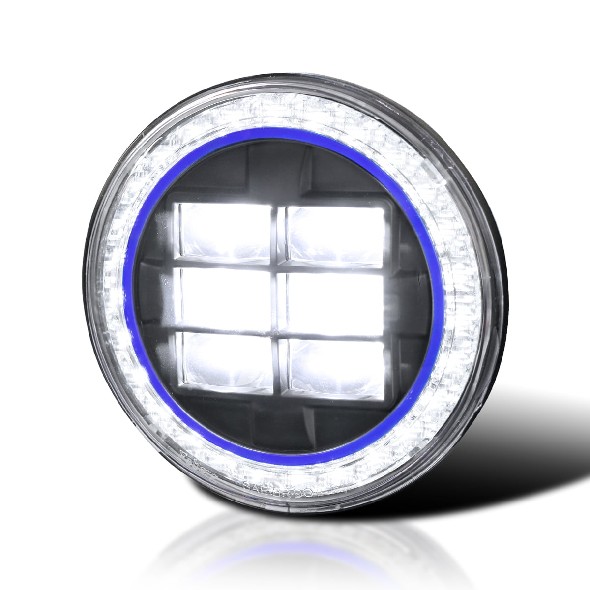 Spec-D Tuning 1PC 7" Round Black Halo LED Projector Headlight w/ Blue ...