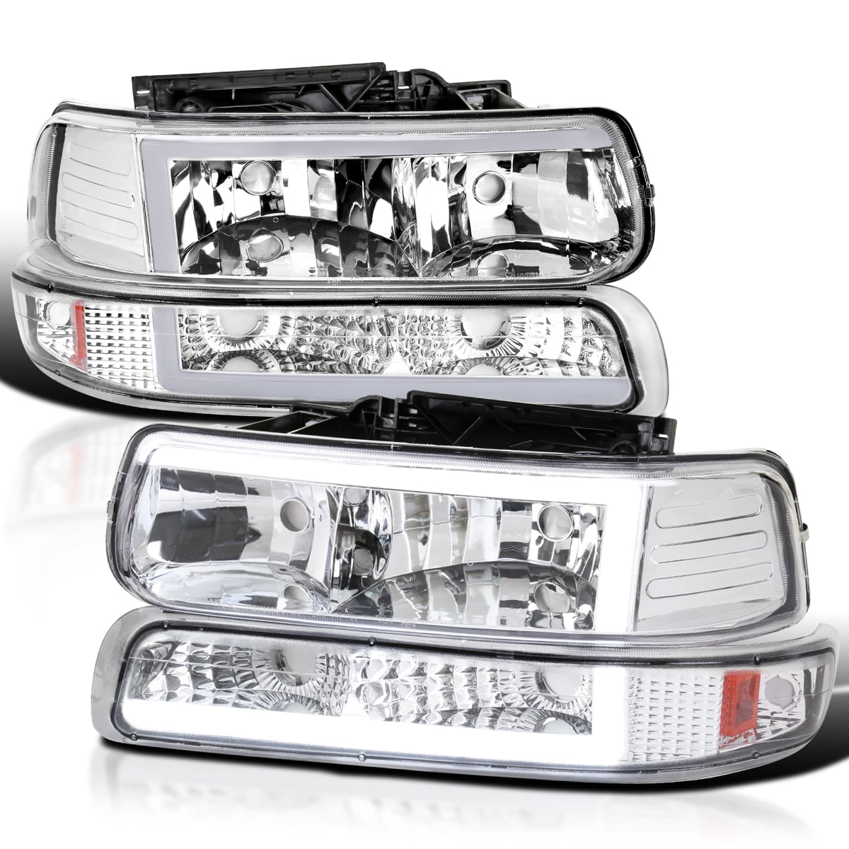 Spec-D Tuning Chrome LED Bar Headlights + Bumper Lights Compatible with ...