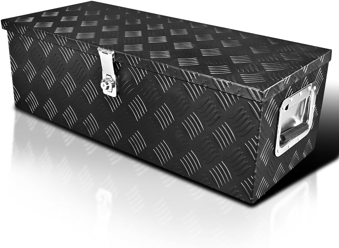 Spec-D Tuning 30x13x10 Truck Pickup Bed Utility Chest Aluminum Black Tool Box Trailer Storage W ...