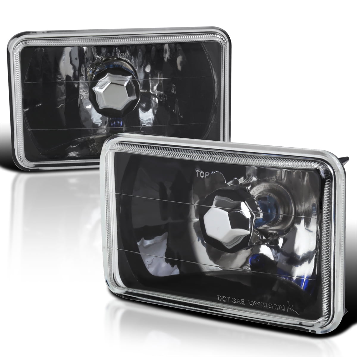 Spec-D Tuning 4X6 Black Sealed Beam H4 Headlights Square Lamps Pair ...