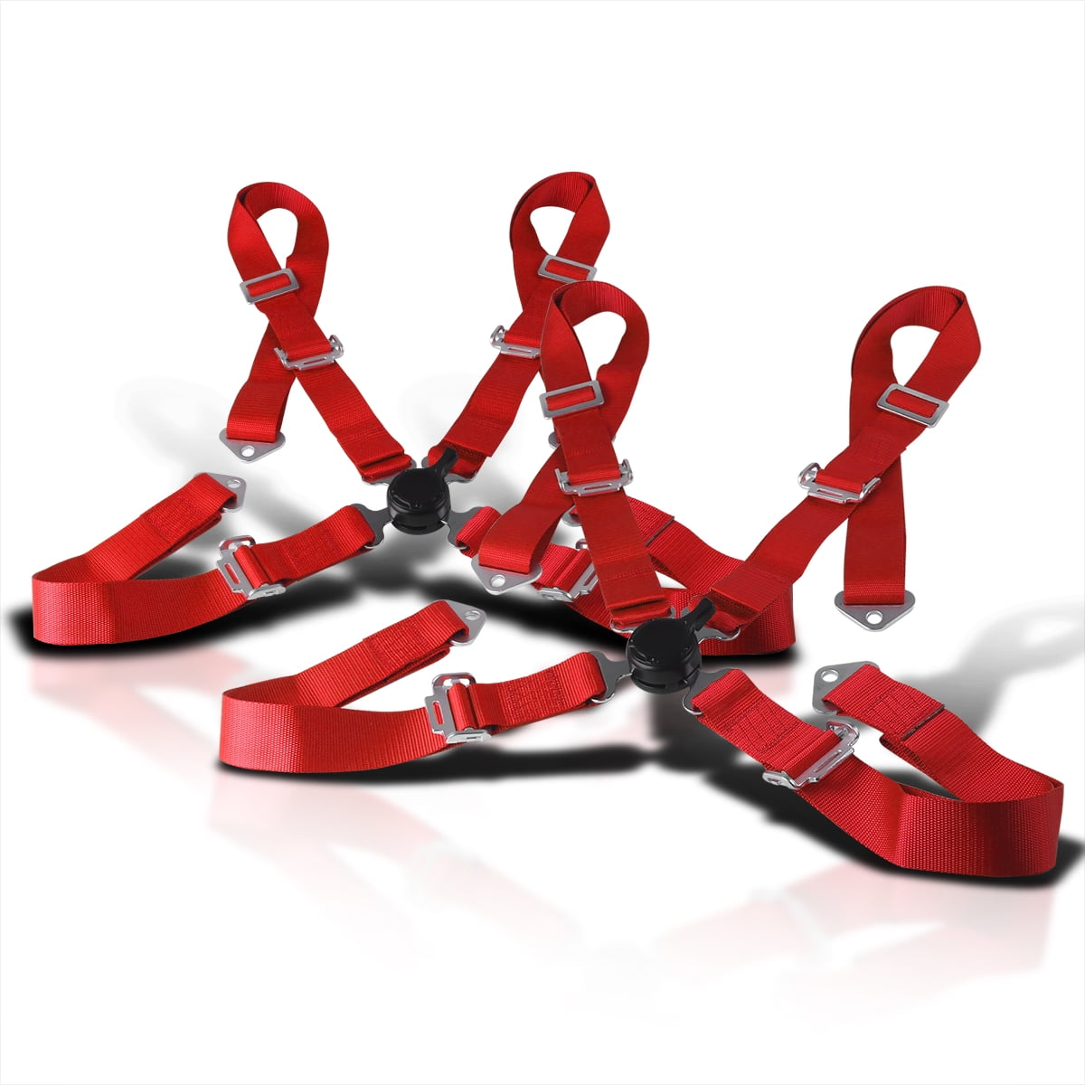 Spec-D Tuning 5-Point Red Nylon Straps Racing Harness W/ Link Safety ...