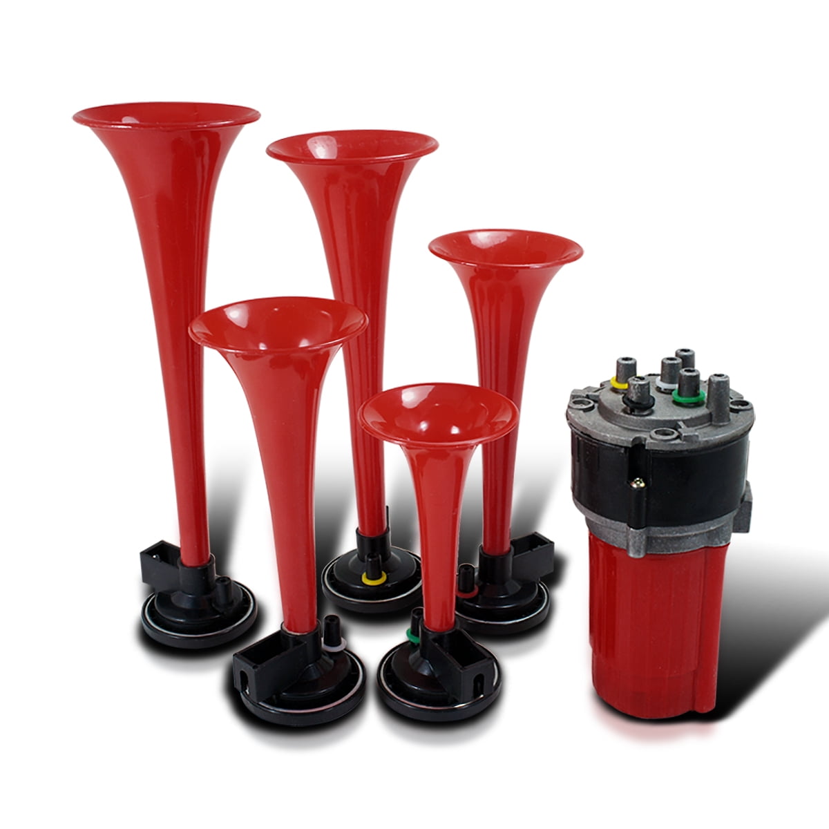 Spec-D Tuning 5PC 125Db Musical Red Trumpets Dukes Of Hazzard 12V Dixie Horn w/ Air Compressor ...
