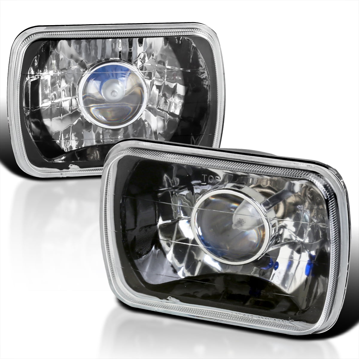 Spec-D Tuning 7X6 Square Black Housing Clear Lens Projector Headlights ...