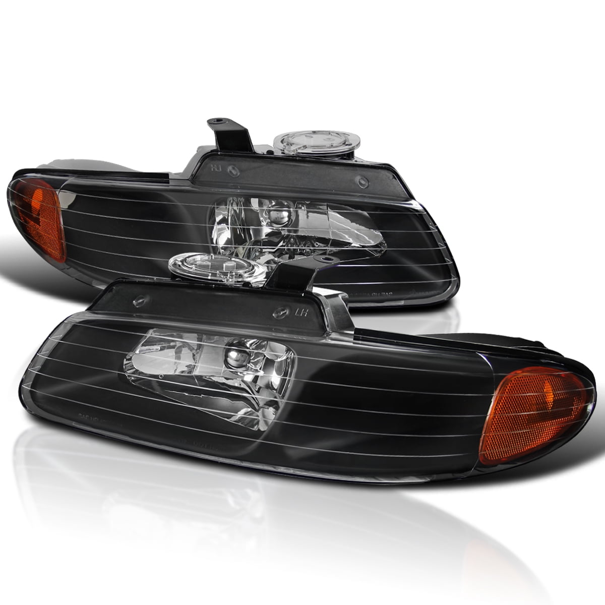 Spec-D Tuning Black Euro Headlights Amber Reflector Compatible with ...