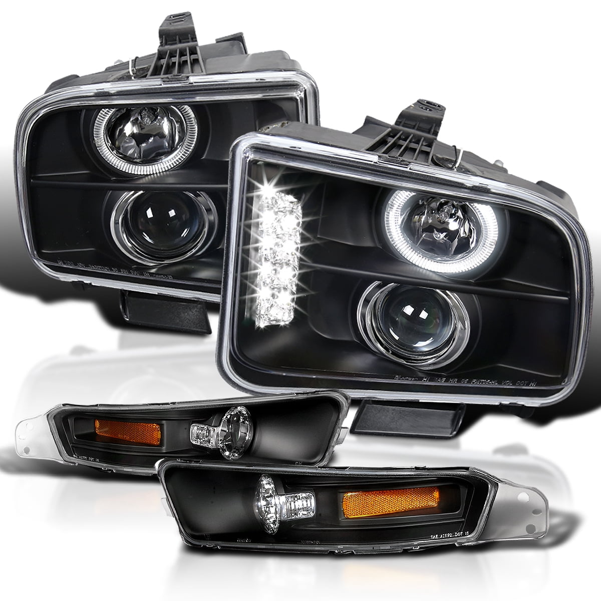 Spec-D Tuning Black Halo LED Projector Headlights + Black Bumper Lights ...