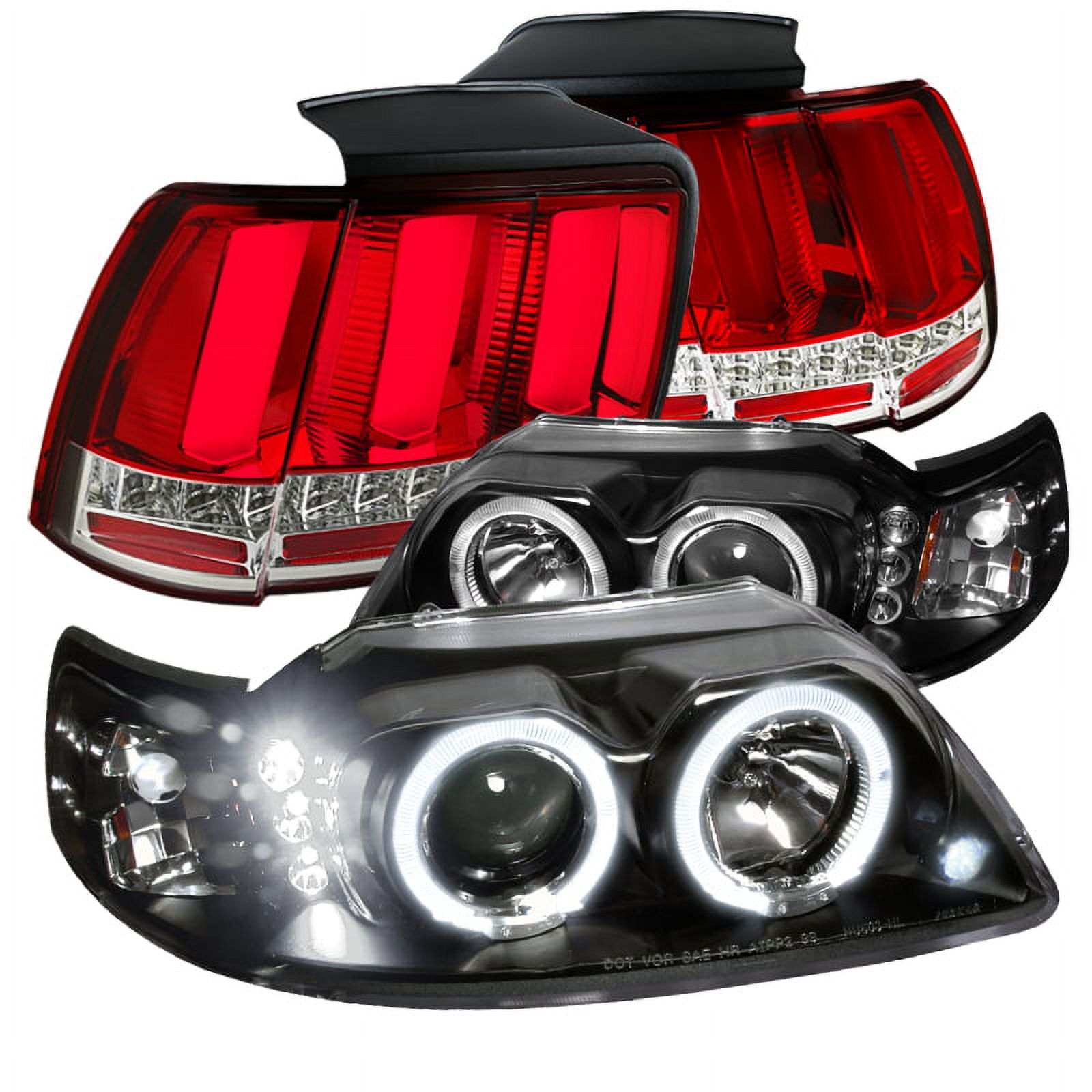 Spec-D Tuning Black Halo LED Projector Headlights + Red Sequential LED ...