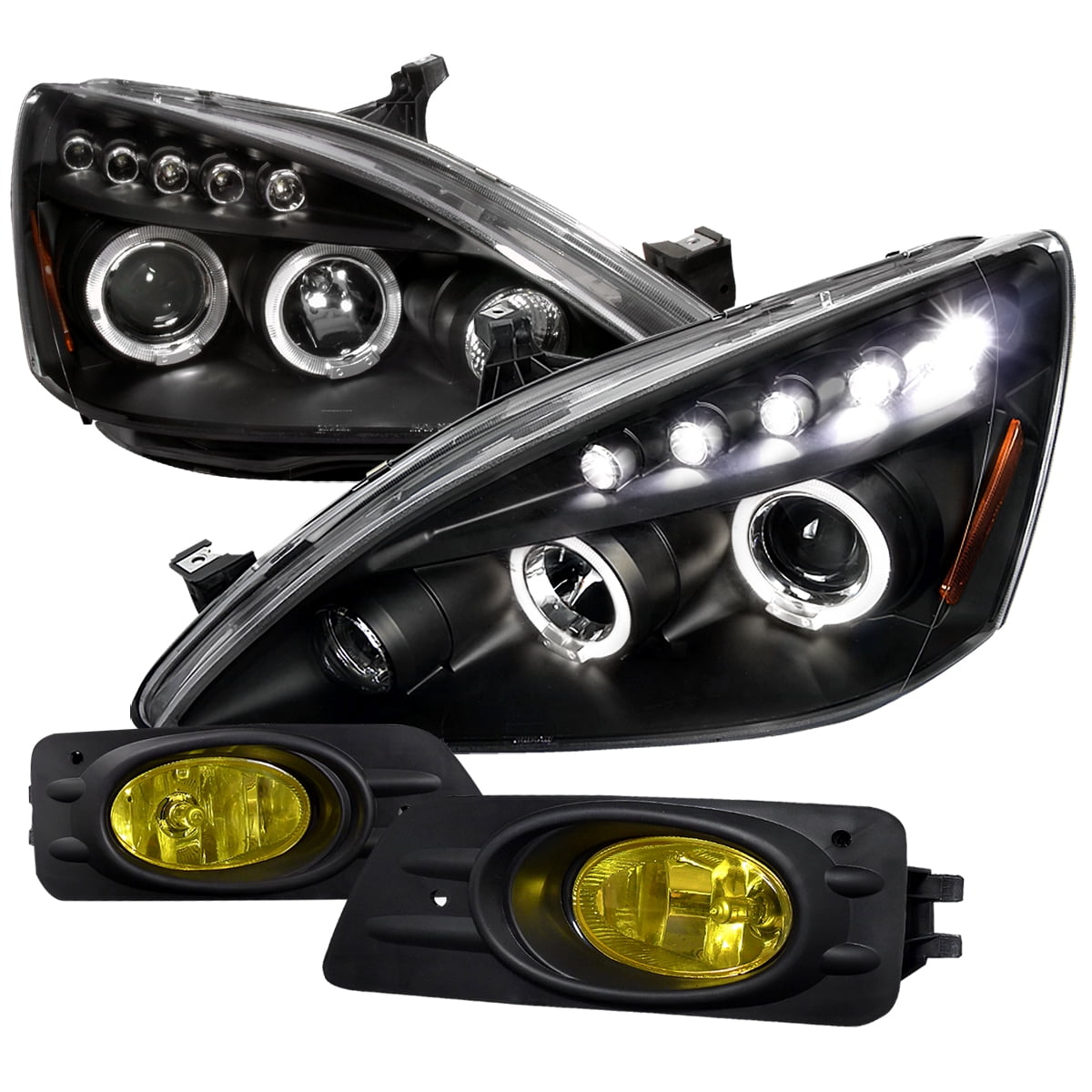 Spec-D Tuning Black Halo LED Projector Headlights + Yellow Fog Lights ...