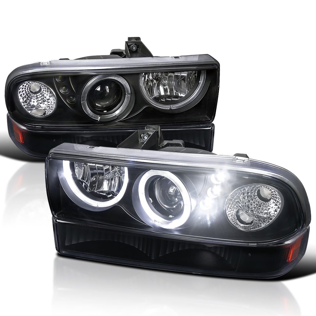Spec-D Tuning Black Halo SMD LED Projector Headlights + Black Bumper ...