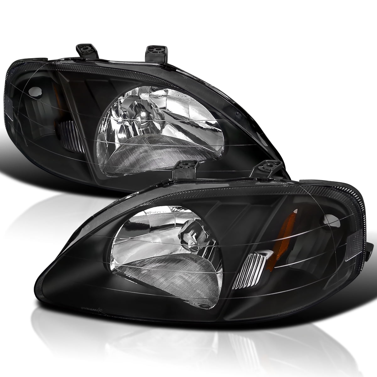 Spec-D Tuning Black Headlights, Honda Civic 1999-2000, JDM Style, Clear ...