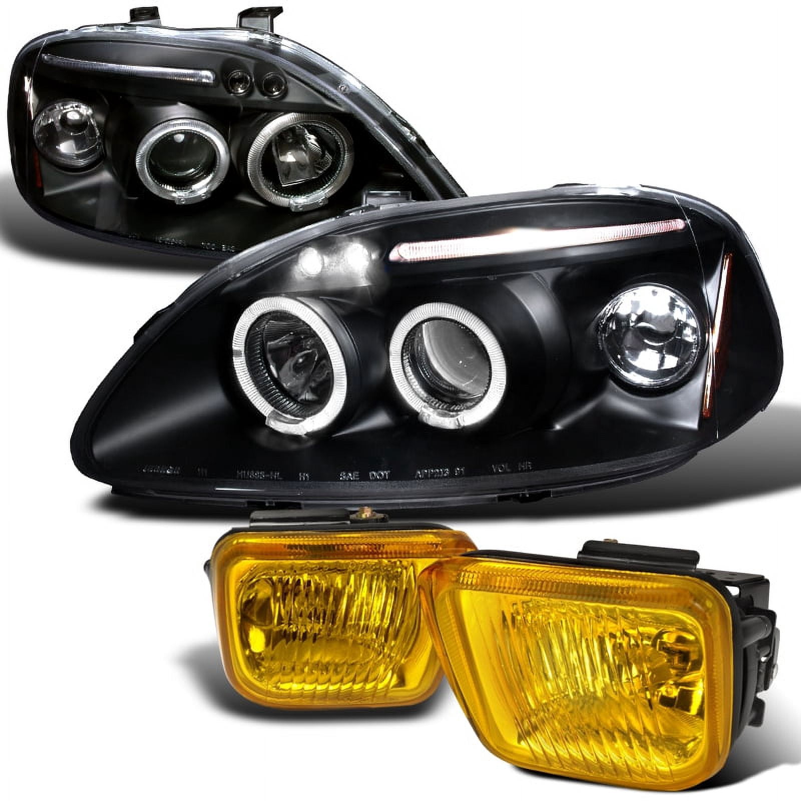 Spec-D Tuning Black Headlights Yellow Fog Lights Compatible with 1996 ...