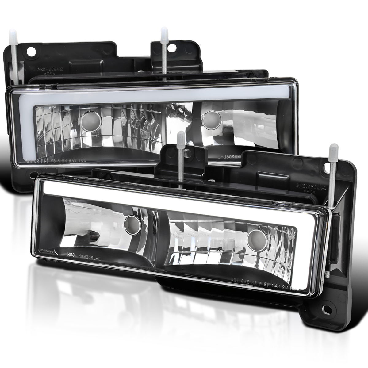 Spec-D Tuning Black Headlights w/ LED Bar Compatible with 1988-1998 GMC ...
