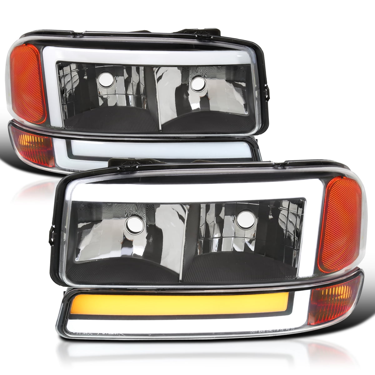 Spec-D Tuning Black LED Tube Headlights + Sequential Bumper Lights Compatible with 1999-2006 GMC ...
