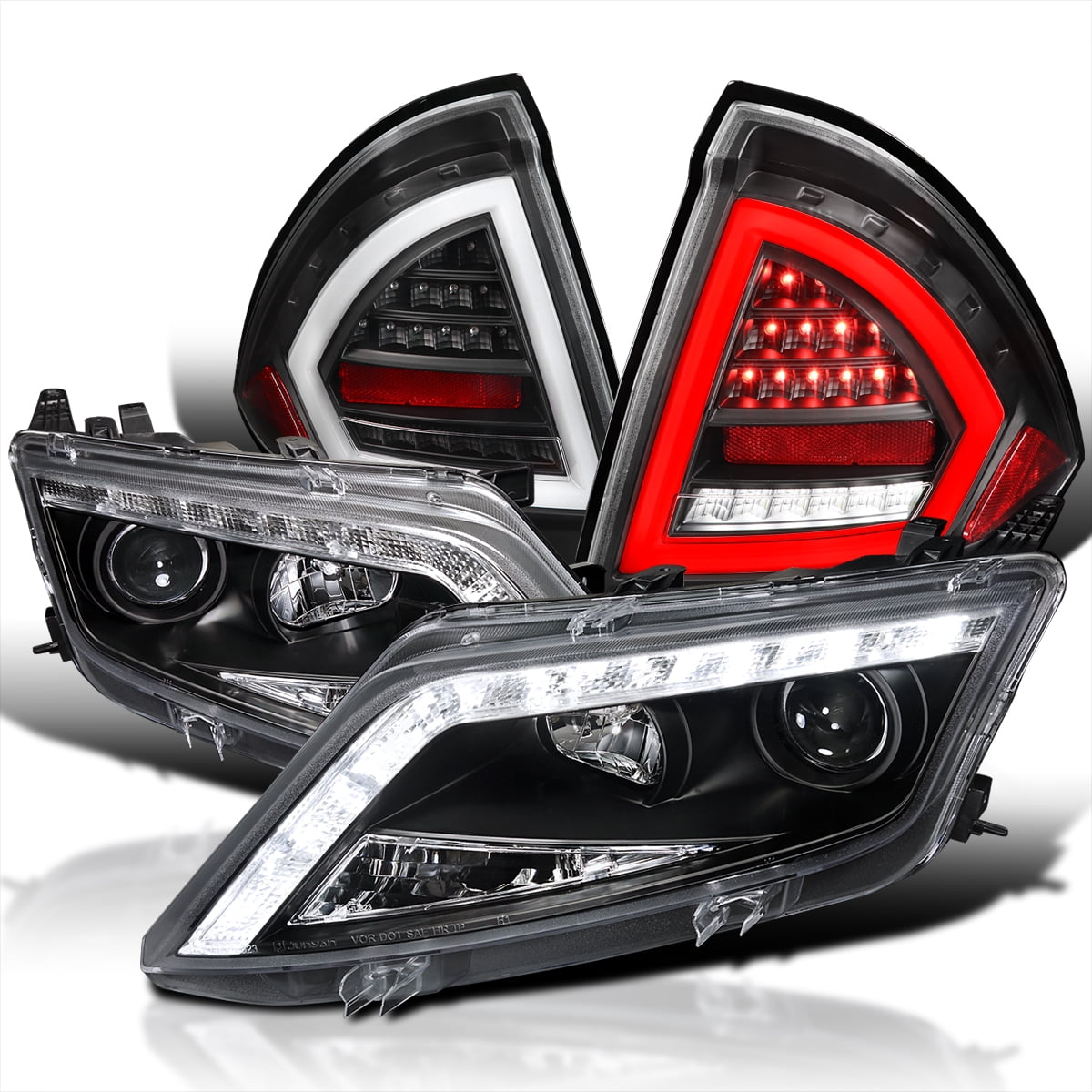 Spec-D Tuning Black Housing Clear Lens Projector Headlights w/LED ...
