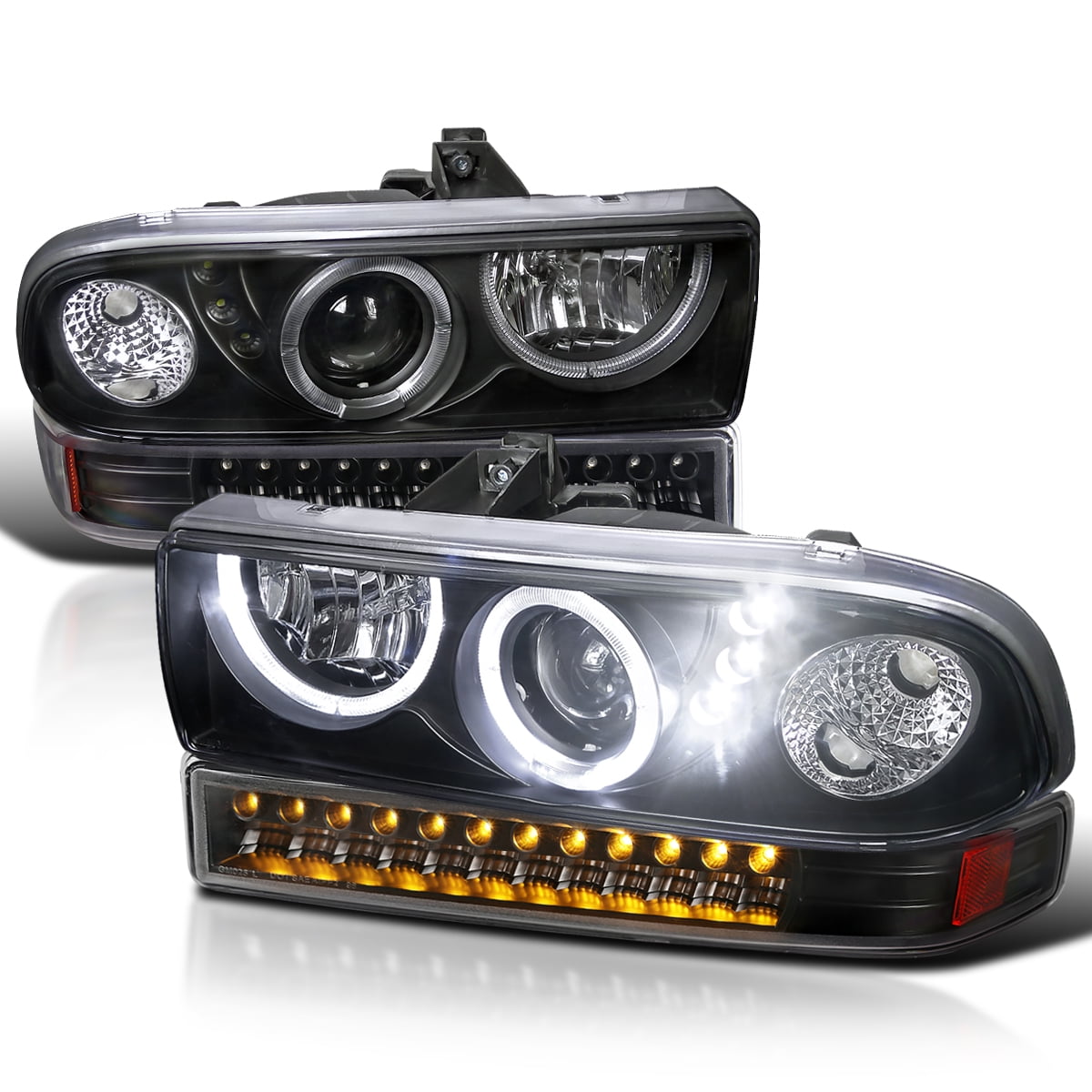 Spec-D Tuning Black LED Halo Projector Headlights + LED Bumper Lights ...