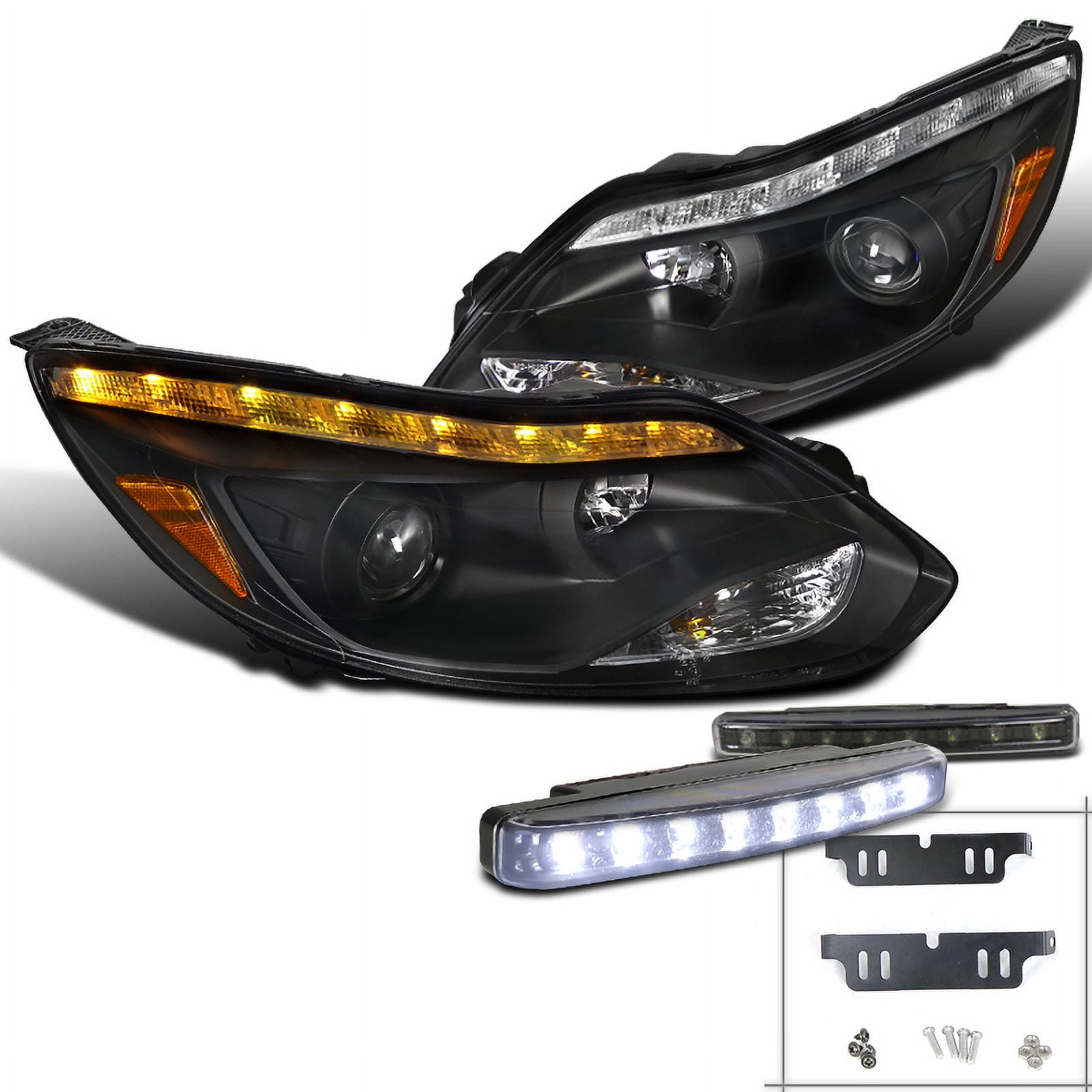 Spec-D Tuning Black LED Signal Strip Bar Projector Headlights + 8-LED ...