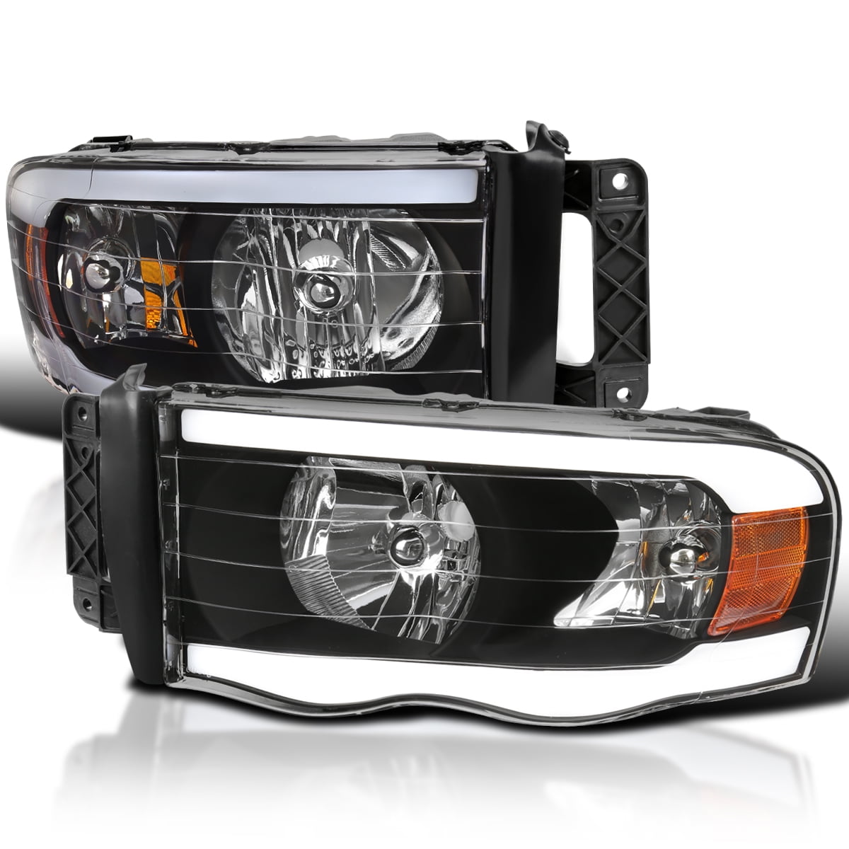 Spec-D Tuning Black LED Tube Headlights Compatible with 2002-2005 Dodge ...