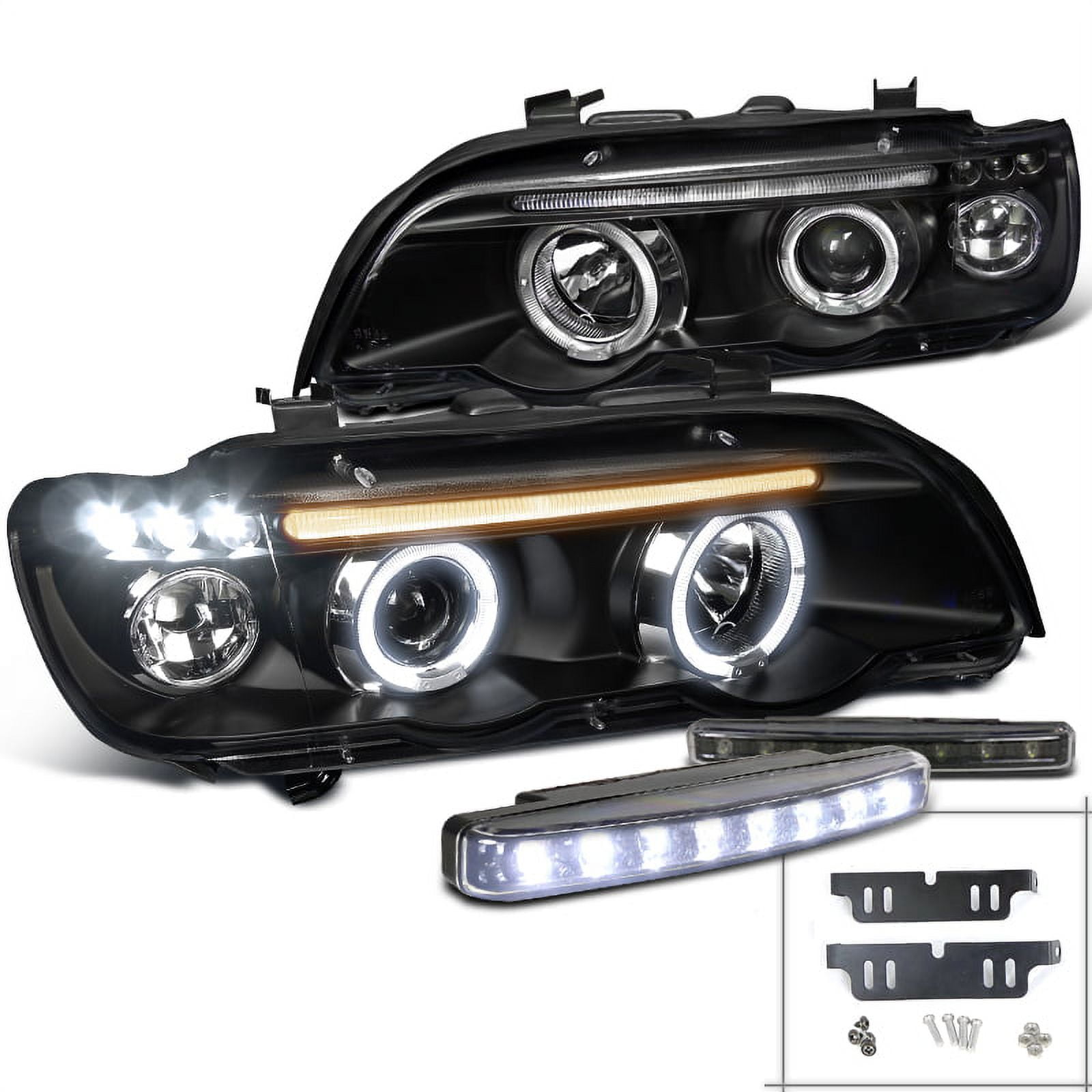Spec-D Tuning Black Projector Halo Headlight + Front Bumper LED Fog ...