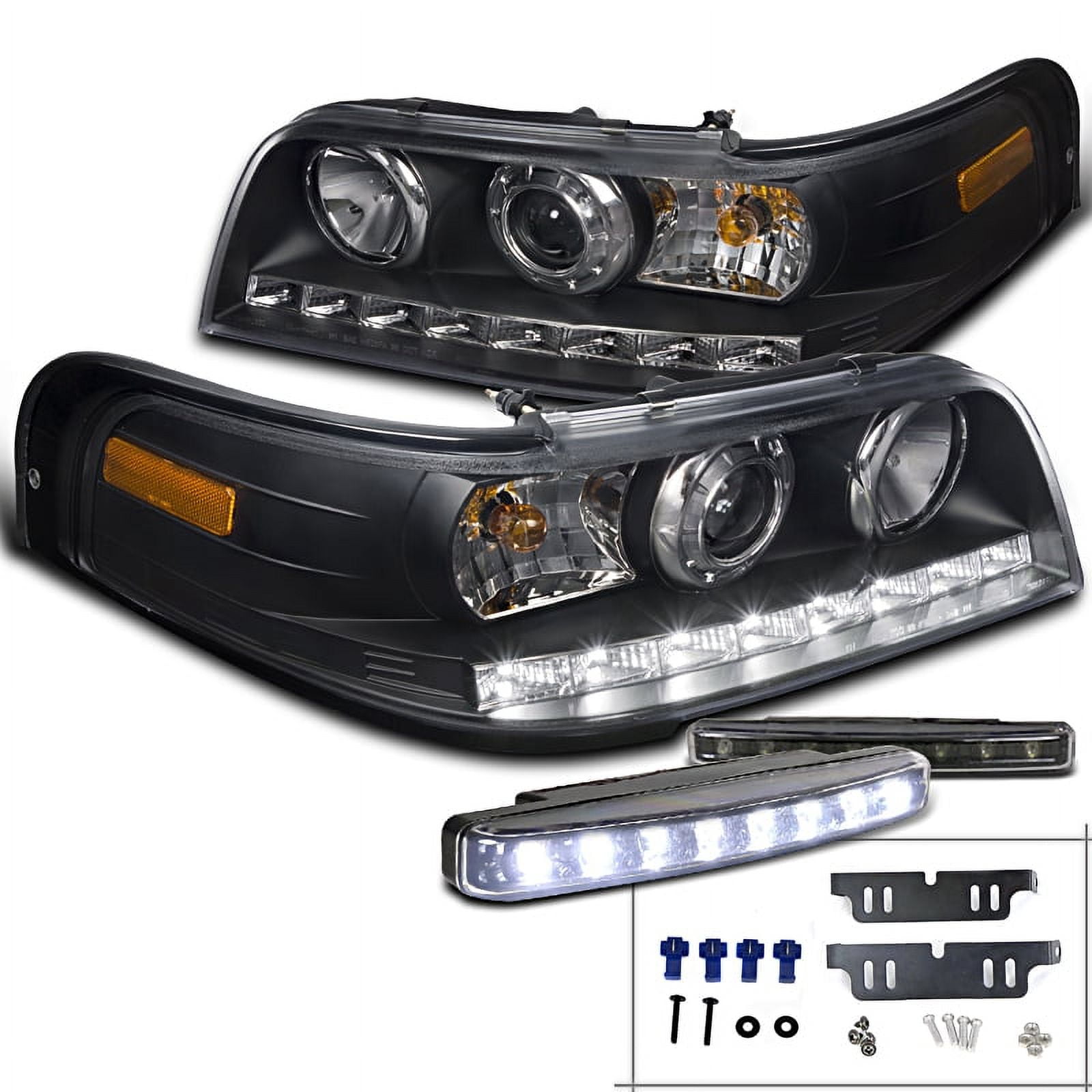 Spec-D Tuning Black Projector Headlights + 8-LED Fog Lamps Compatible ...