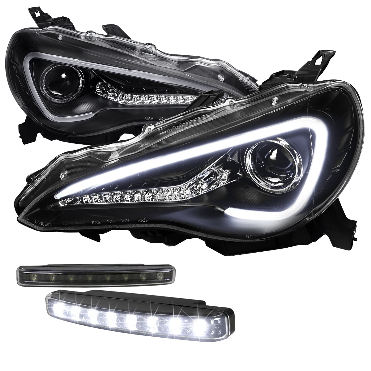 Spec-D Tuning Black Projector Headlights + LED Signal + LED Bumper ...