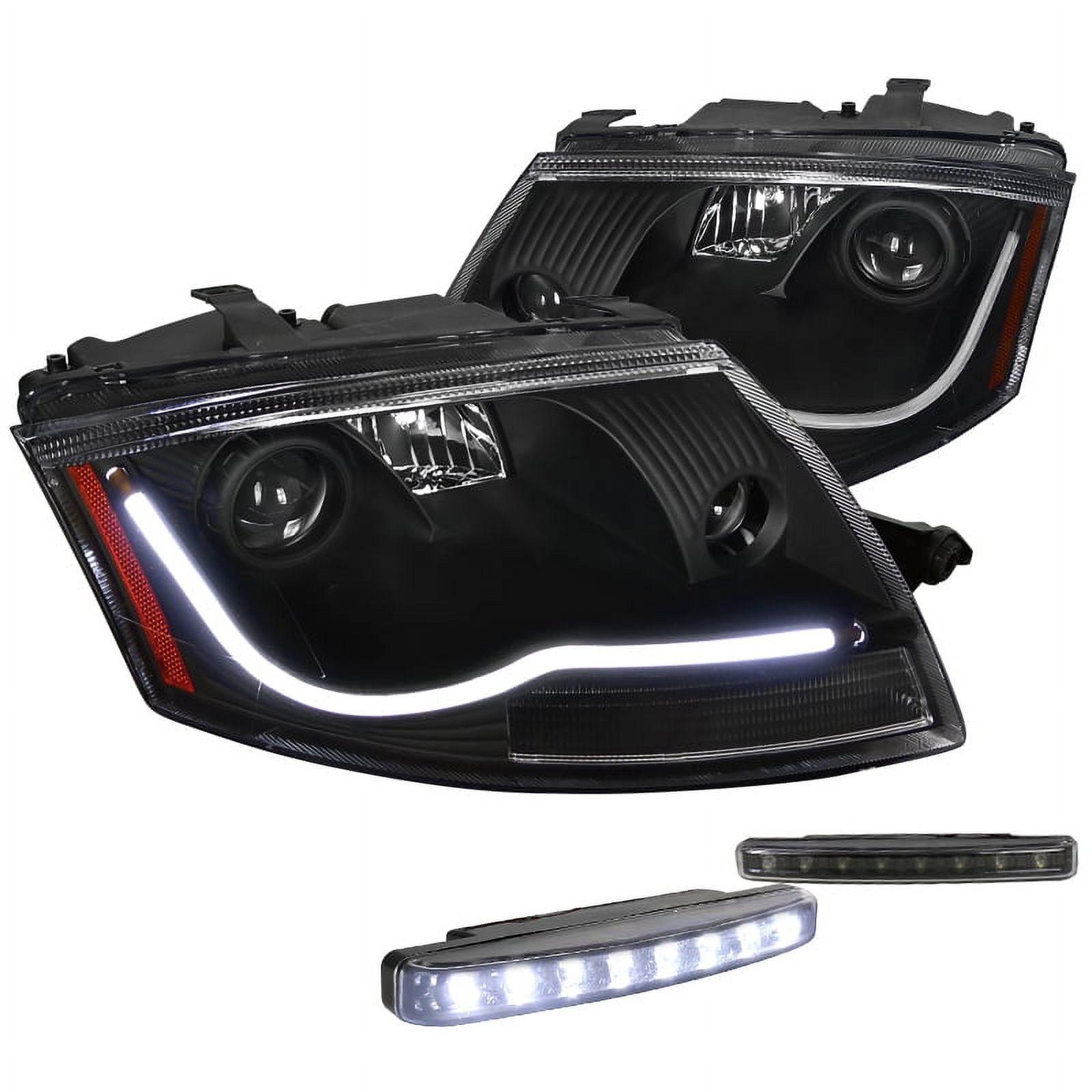 Spec-D Tuning Black Projector Headlights w/ LED Strip Bar + 8-LED ...