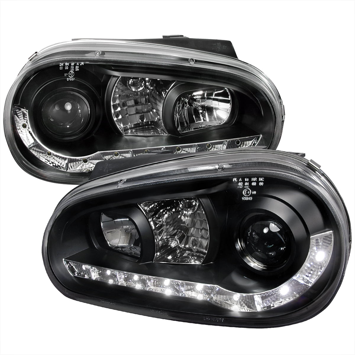 Spec-D Tuning Black Projector Headlights w/ LED Strip Compatible with ...