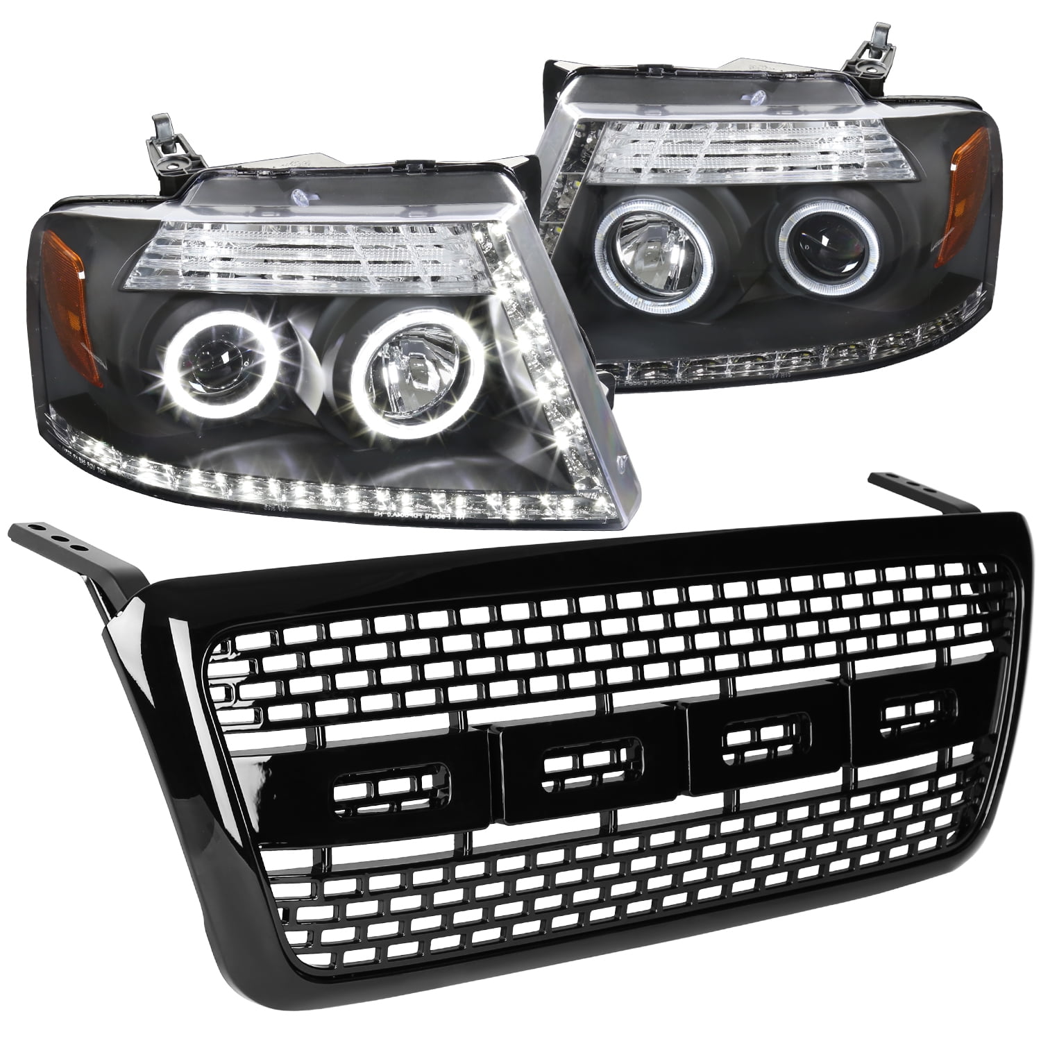 Spec-D Tuning Black R8 LED Halo Projector Headlights + Raptor Style ...