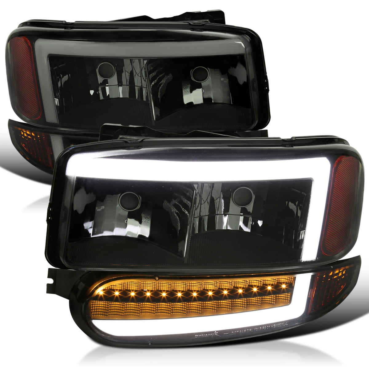 Spec-D Tuning Black Smoke LED Tube Headlights + Sequential Bumper ...