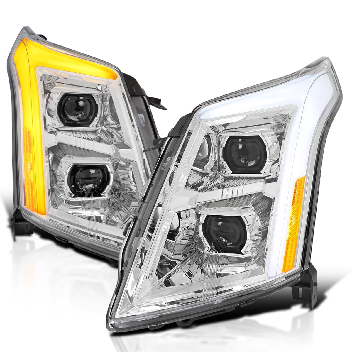 Spec-D Tuning Chrome Full LED Projector Headlights w/ LED DRL Light Bar ...