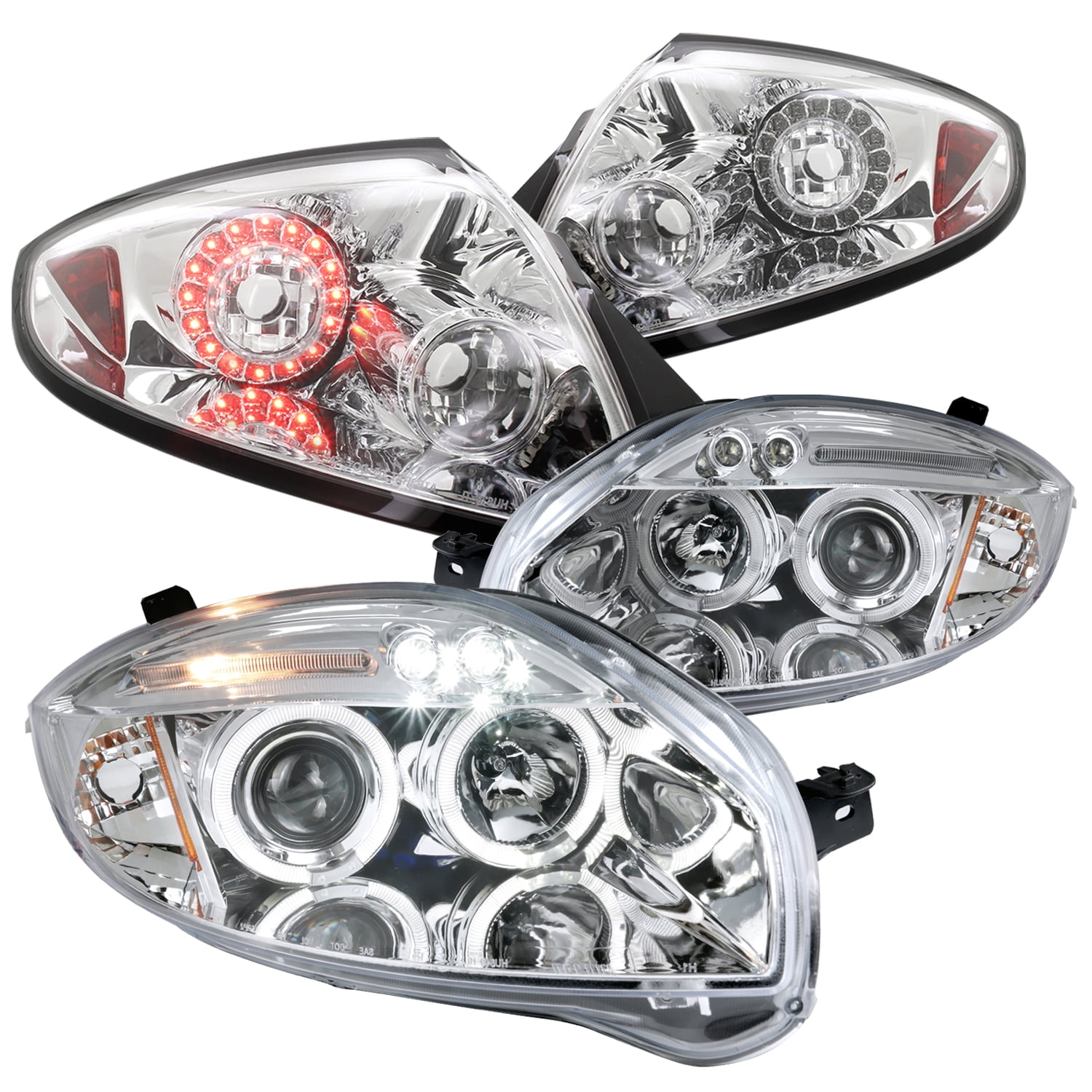Spec-D Tuning Chrome Halo LED Projector Headlights + Clear Tail Brake ...
