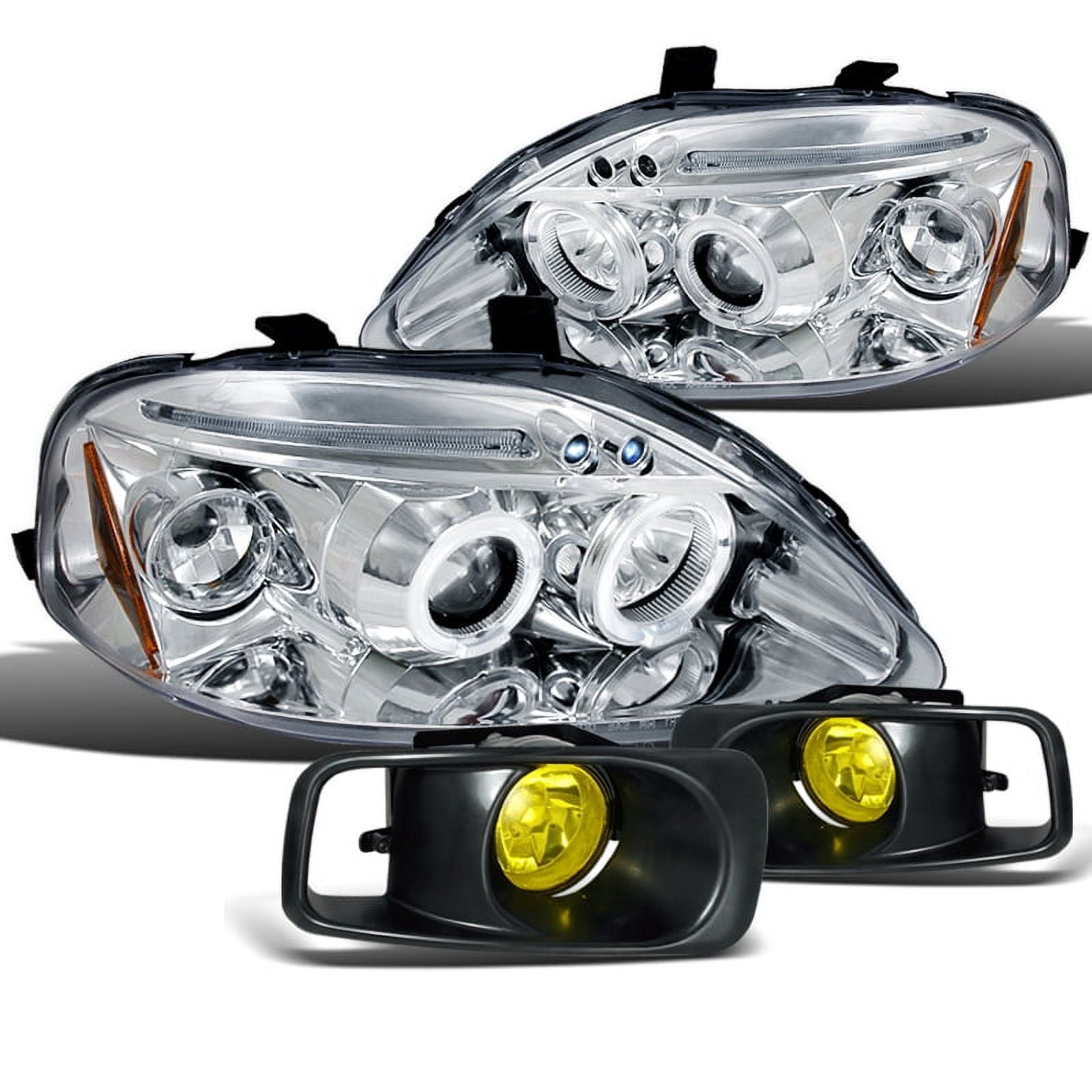 Spec-D Tuning Chrome Halo LED Projector Headlights + Yellow Fog Lights ...