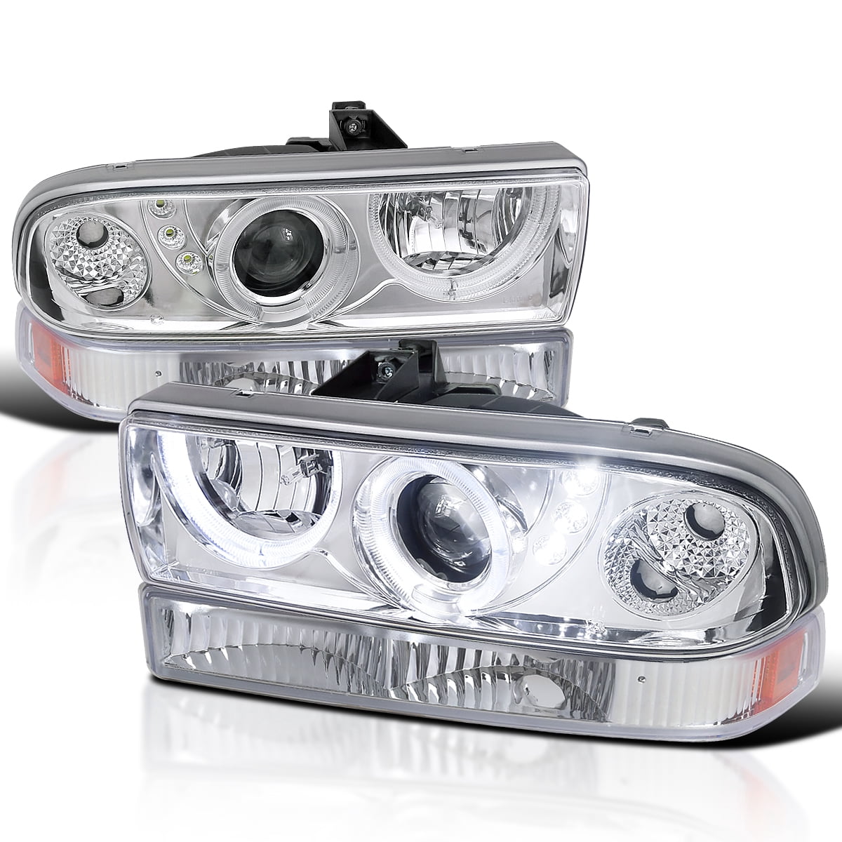 Spec-D Tuning Chrome Halo SMD LED Projector Headlights + Chrome Bumper ...