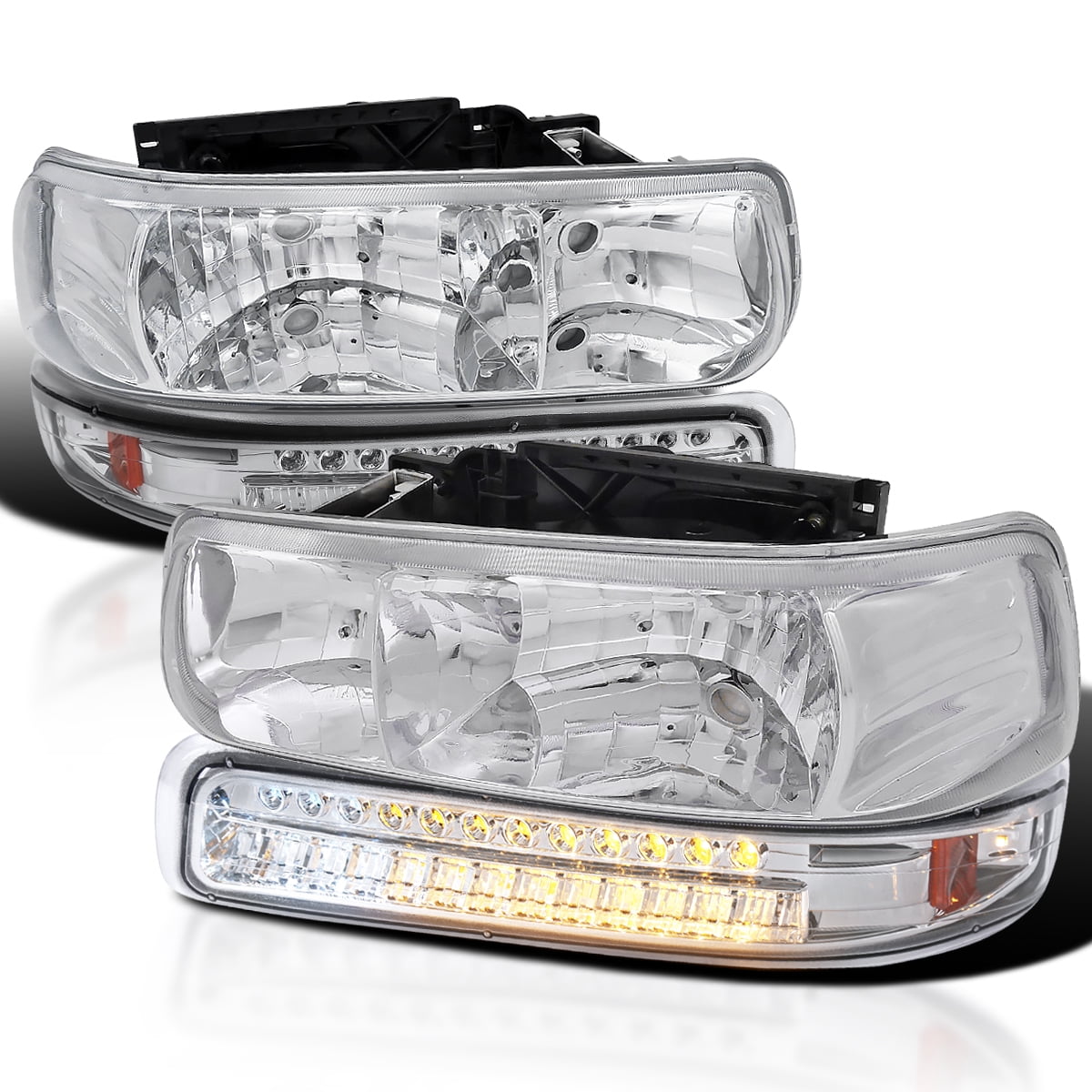 Spec-D Tuning Chrome Headlights + Chrome LED Bumper Lights Compatible ...