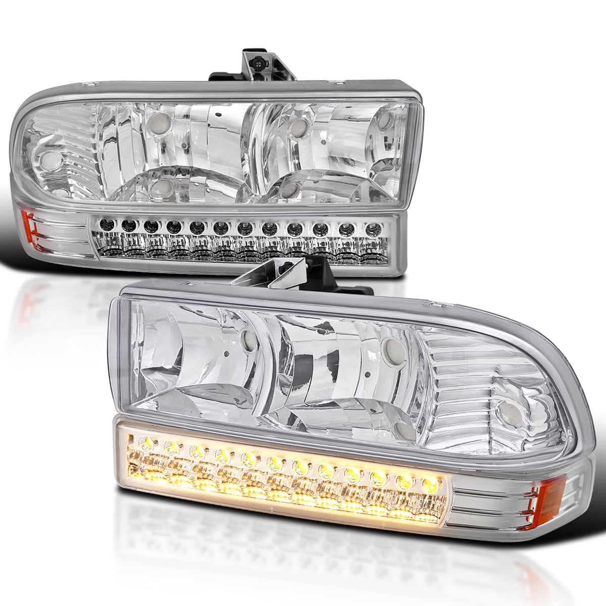 Spec-D Tuning Chrome Headlights + Chrome LED Bumper Lights Compatible ...