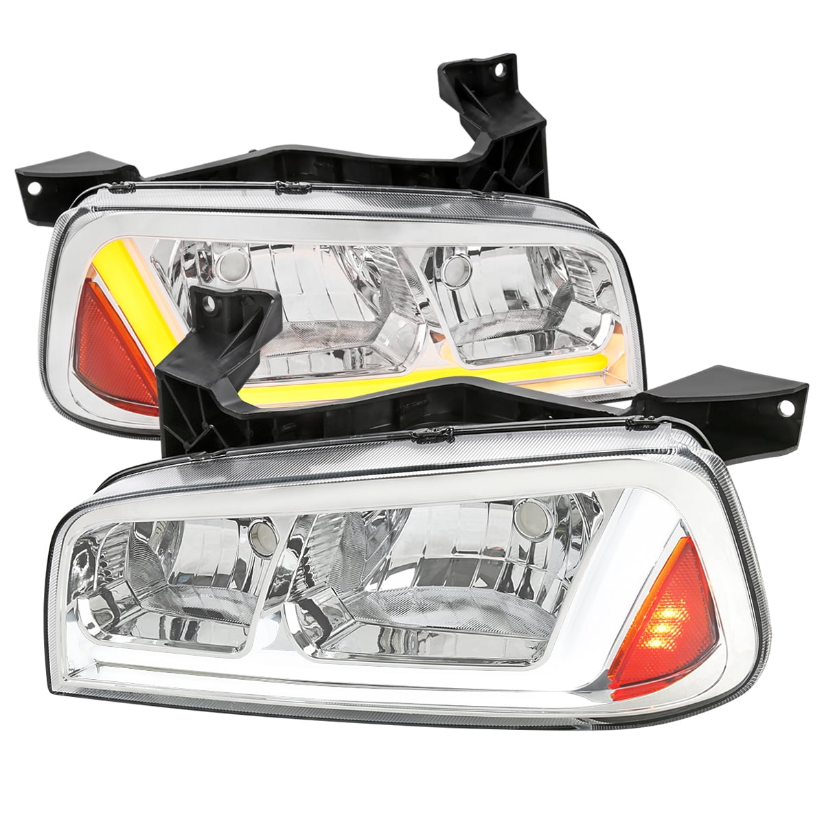 Spec-D Tuning Chrome Headlights w/ Fiber Optic LED Strip and Turn ...