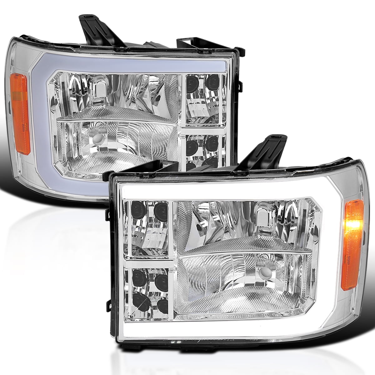 Spec-D Tuning Chrome Headlights w/ LED Bar Compatible with 2007-2013 ...