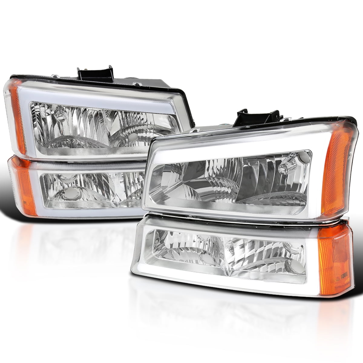 Spec-D Tuning Chrome Headlights w/ LED Light Bar Compatible with 2003 ...