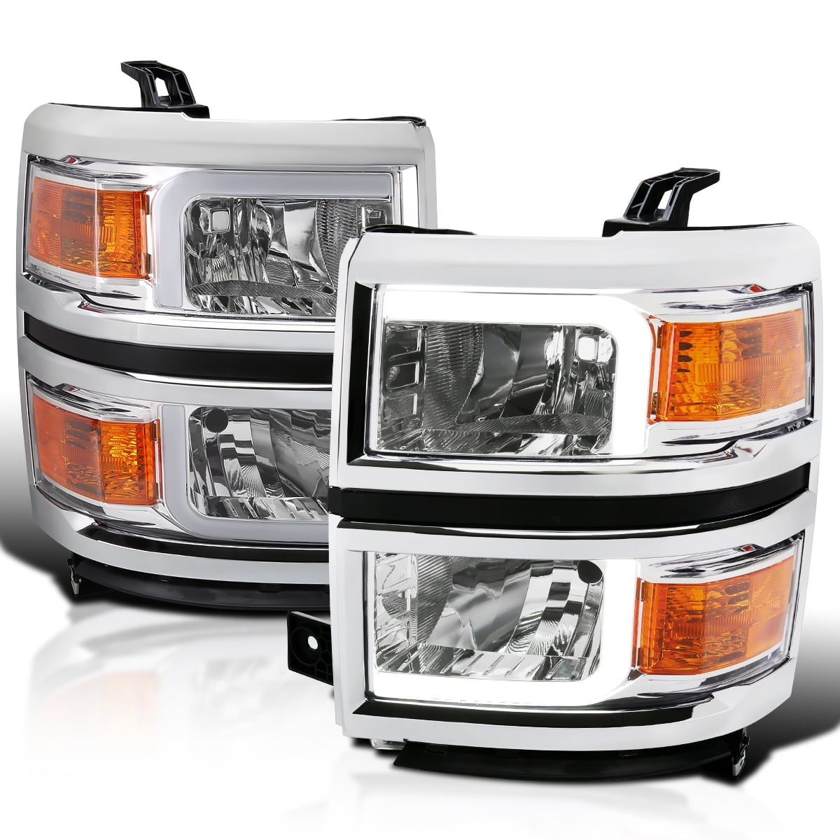 Spec-D Tuning Chrome Headlights w/ LED Light Bar and Silver Trim ...