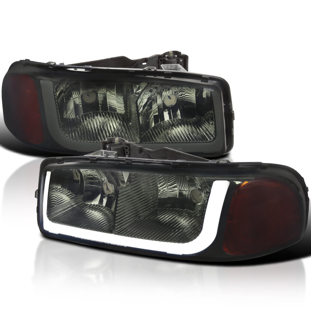 Spec-D Tuning Chrome Housing Smoke Lens Headlights Lamps+LED Tube Strip ...