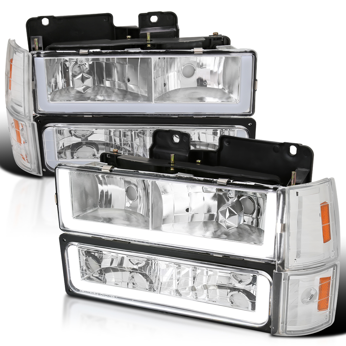 Spec-D Tuning Chrome LED Bar Headlights + Bumper Lights + Corner Lights ...