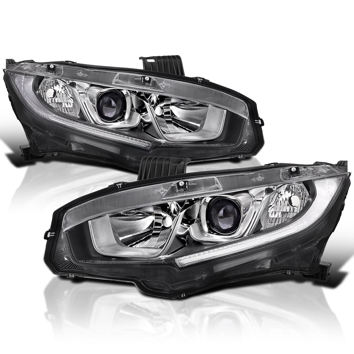 Spec-D Tuning Chrome LED Strip Projector Headlights Compatible with ...