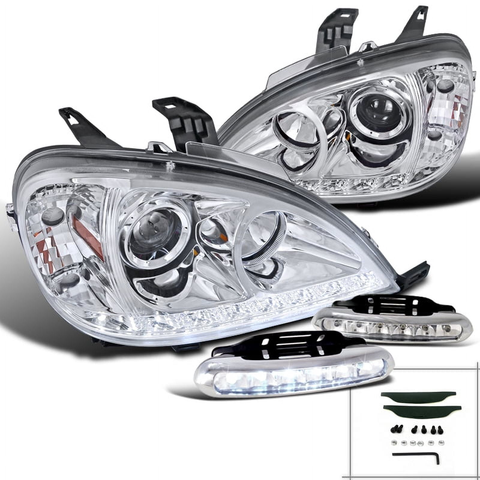 Spec-D Tuning Chrome Projector Headlights w/ 6-LED Fog Lamp Compatible ...