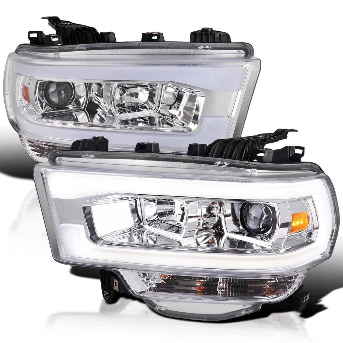 Spec-D Tuning Chrome Projector Headlights w/ LED Bar Compatible with ...