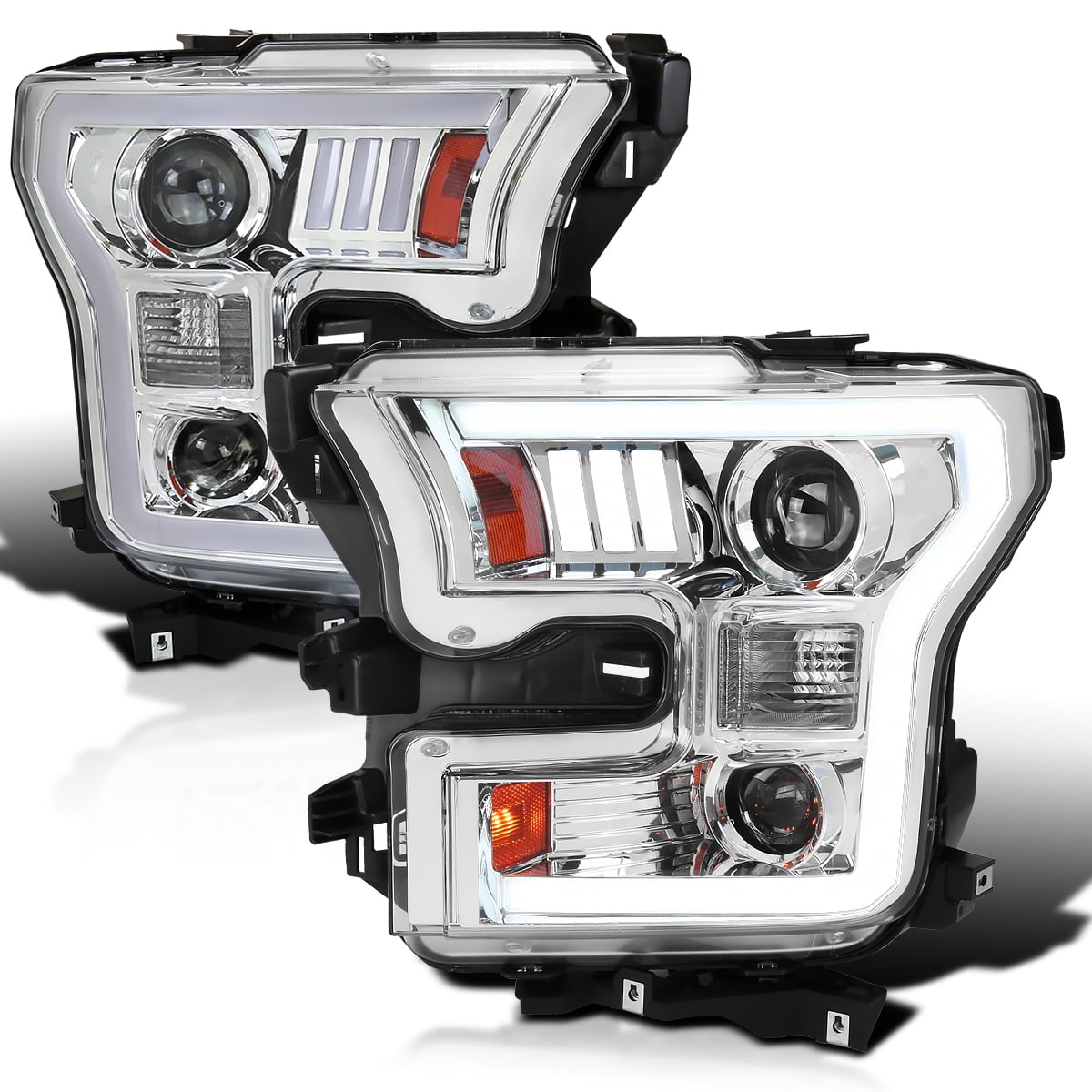 Spec-D Tuning Chrome Projector Headlights w/ LED Light Bar Compatible ...
