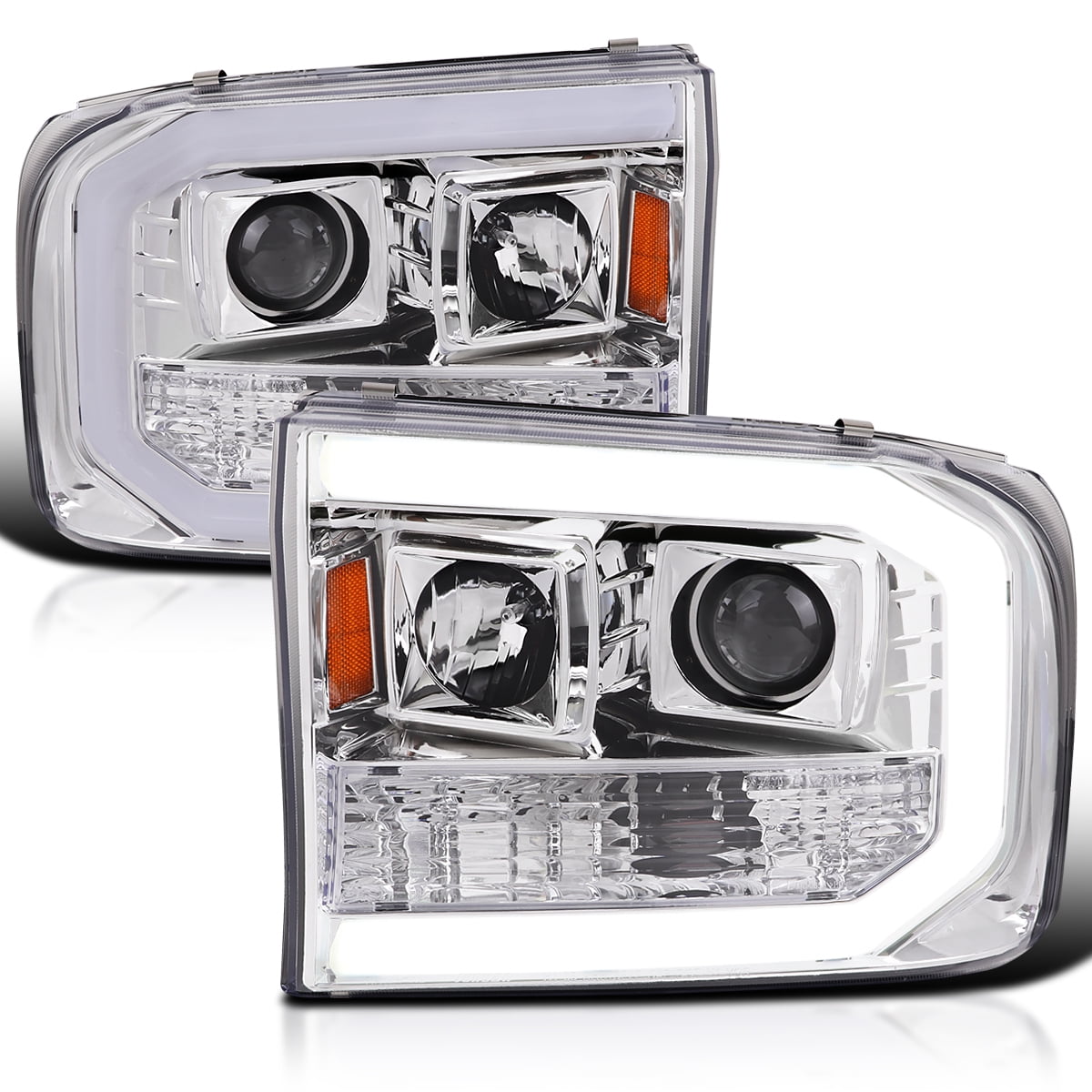 Spec-D Tuning Chrome Projector Headlights w/ LED Tube Compatible with ...