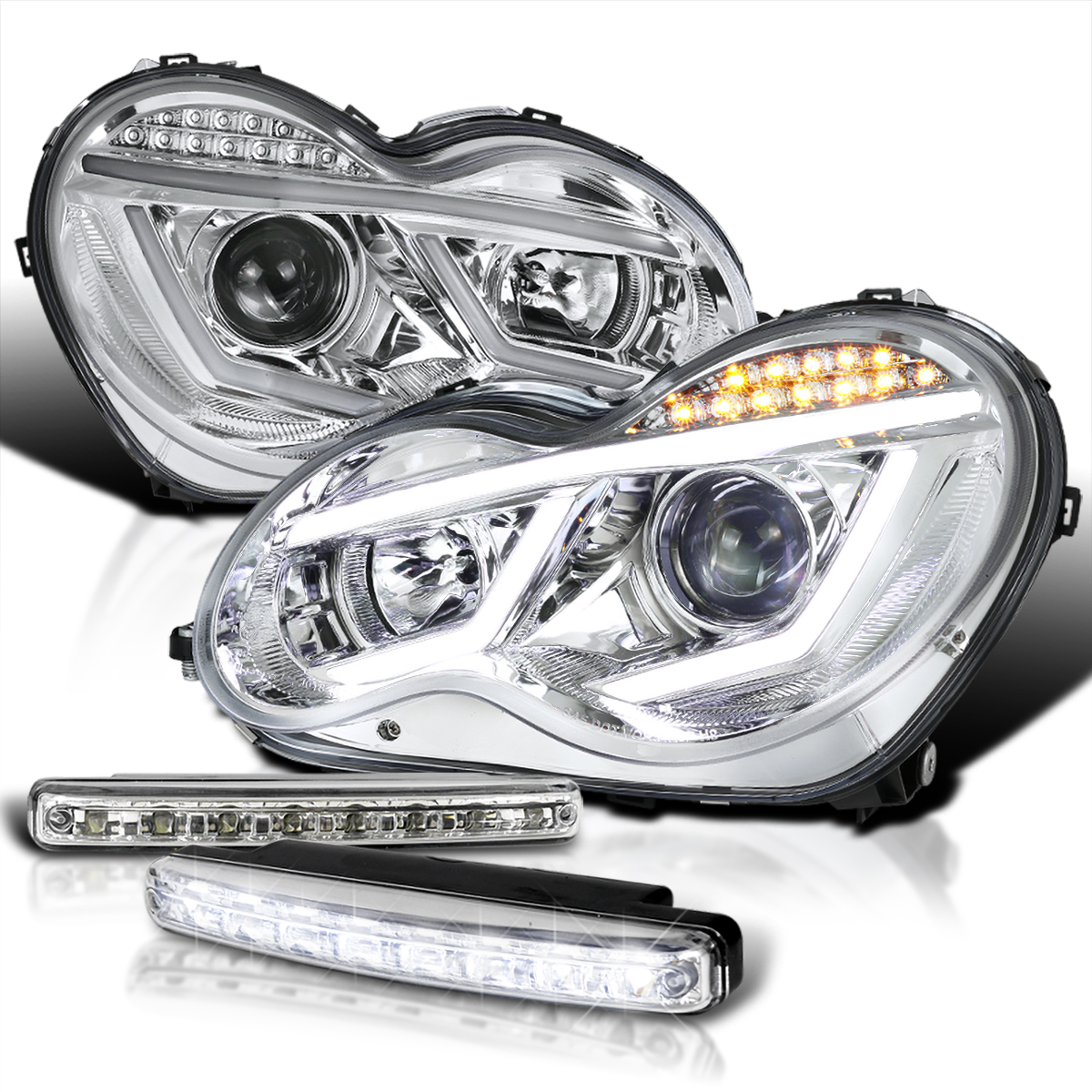 Spec-D Tuning Clear Projector Headlights + 8-LED Fog Lamps Compatible ...