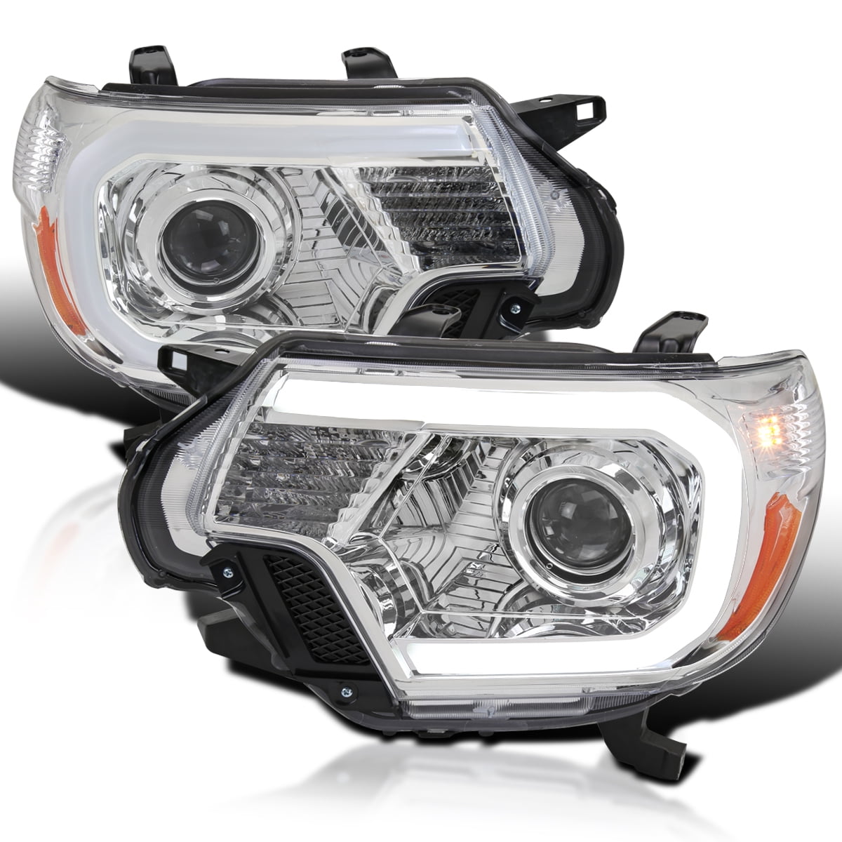 Spec-D Tuning Chrome Projector Headlights w/ LED Bar Compatible with ...
