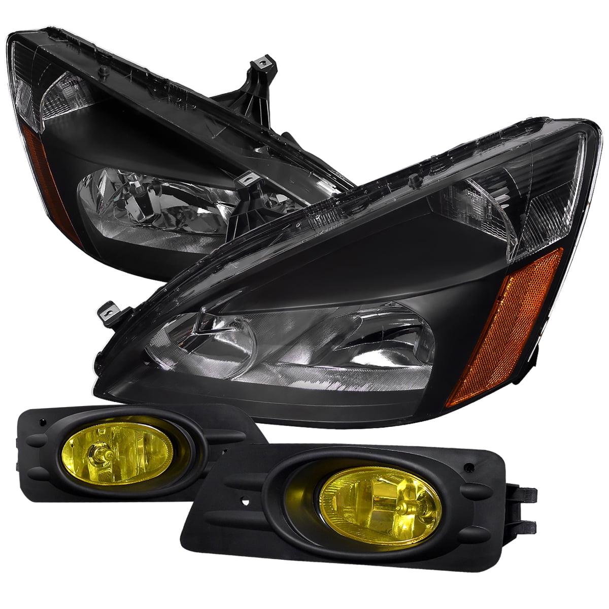 Spec-D Tuning Crystal Headlights Black + Yellow Fog Bumper Lamps Compatible with 2006-2007 Honda ...